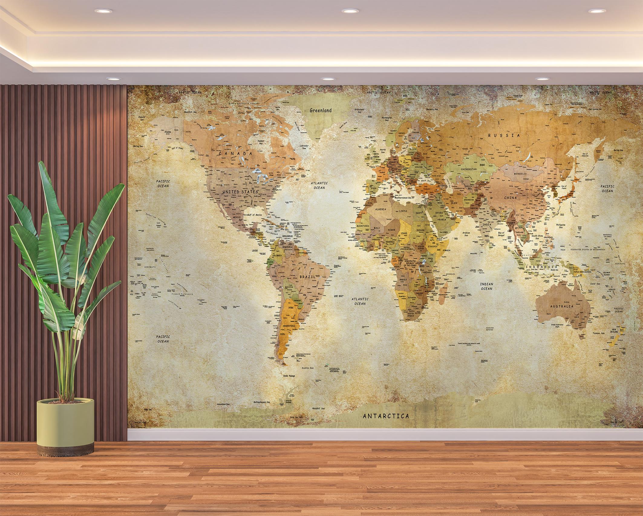 Vintage World Map Wallpaper World Map Wall Mural Wallpaper Peel and ...