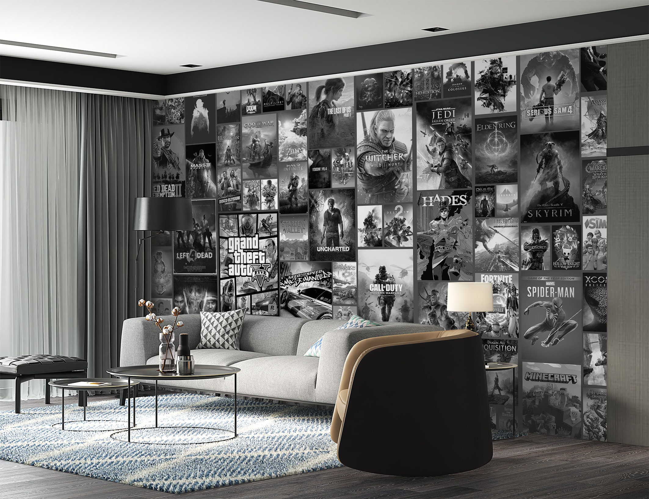 Video Game Posters Collage Wallpaper Modern & Famous Games Wall Art ...