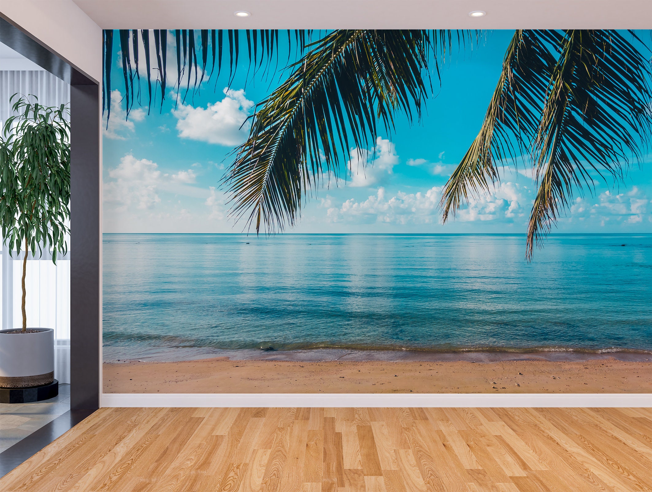 Tropical Beach Ocean Palm Wall Art Mural & Wallpaper Paradise - Etsy