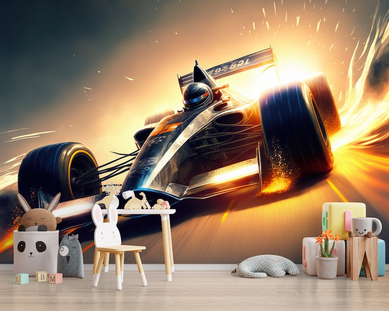 Cars Formula 1 Racing Wall Art Mural & Wallpaper Peel and - Etsy Australia