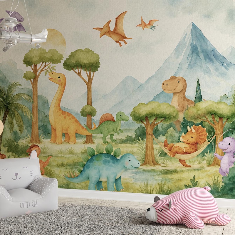 Dinosaur Mural Wallpaper - Etsy UK