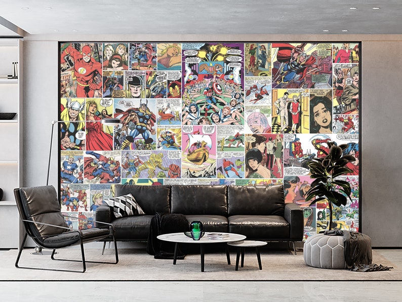 Retro Comic Superhero Wallpaper, Vintage Pop Art Collage (peel and ...