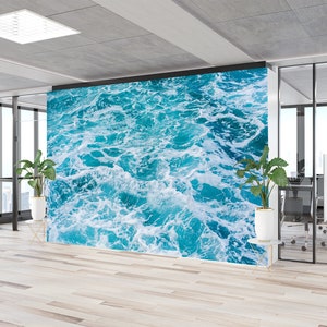 Aqua Ocean Wave Wallpaper & Sea Foam Wall Mural Waterfall Nature Ocean ...