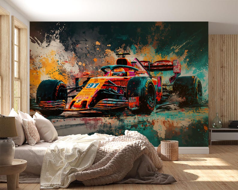 Formula 1 Car Wall Mural Modern Colorful Sport Car Wallpaper Peel and ...