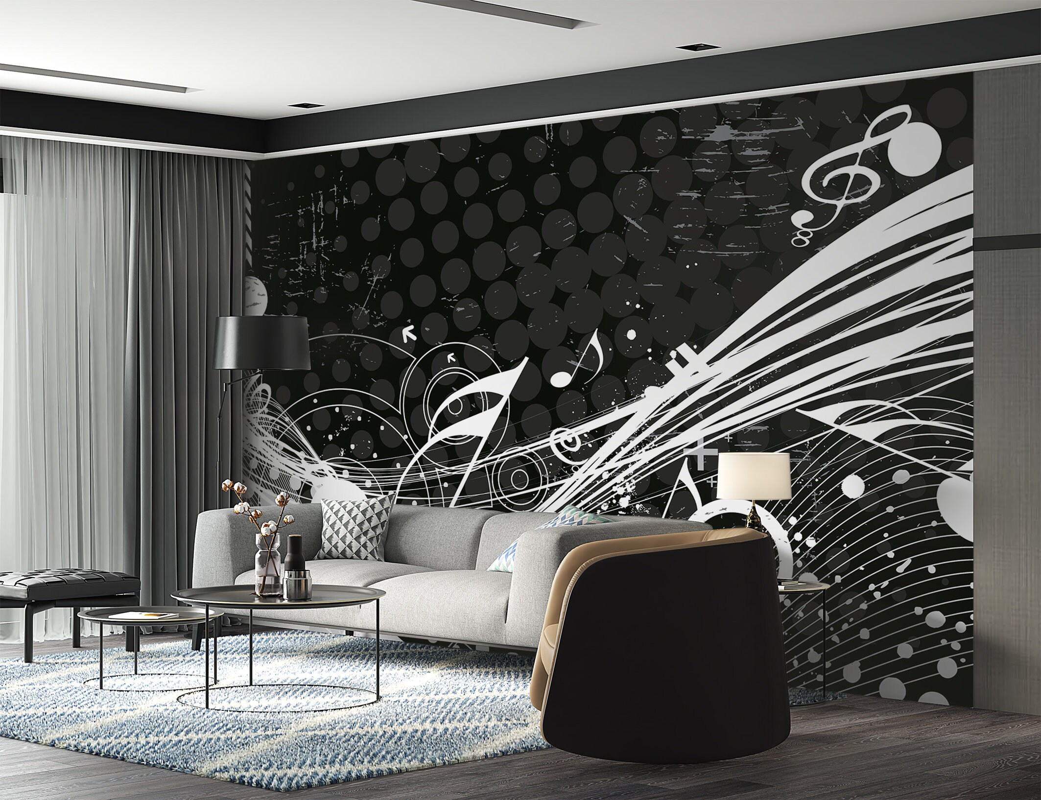 Music Black and White Wallpaper Modern & Wall Art Mural Notes Music ...