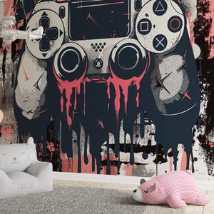 Brutal Gaming Room Wallpaper Art Mural Game Playing Teenager Room Decor ...
