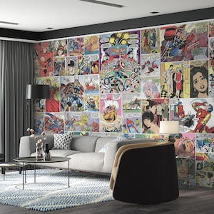 Comic Superhero Wallpaper & Wall Mural Collage Retro Vintage Comics Pop ...