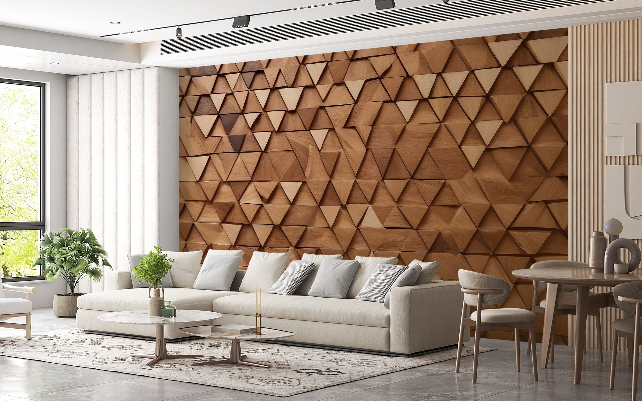 Wooden Triangles Brown Wallpaper & Wall Art Mural Wood Geometric Decor ...