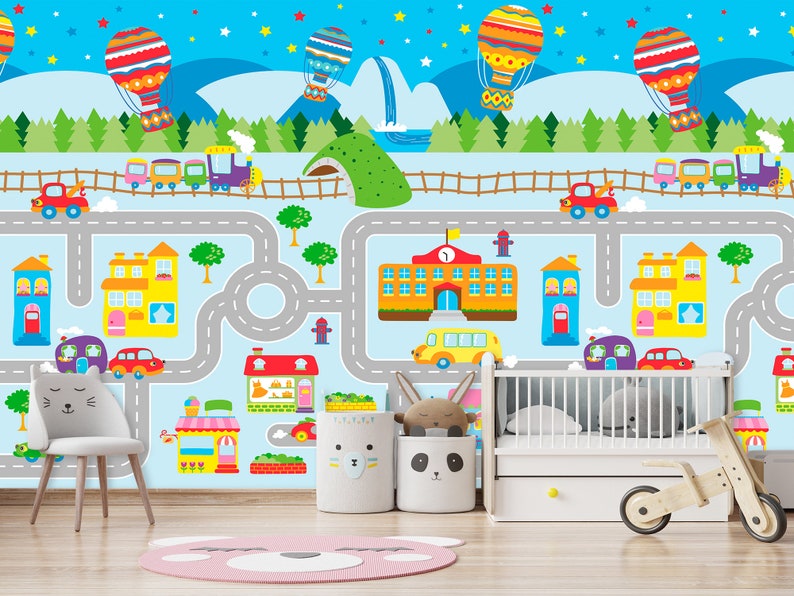 City Road Track Maps Kids Wall Art Mural & Wallpaper - Etsy