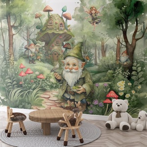 Gnomes in the Magical Forest Wallpaper & Watercolor Kids Fairytale ...
