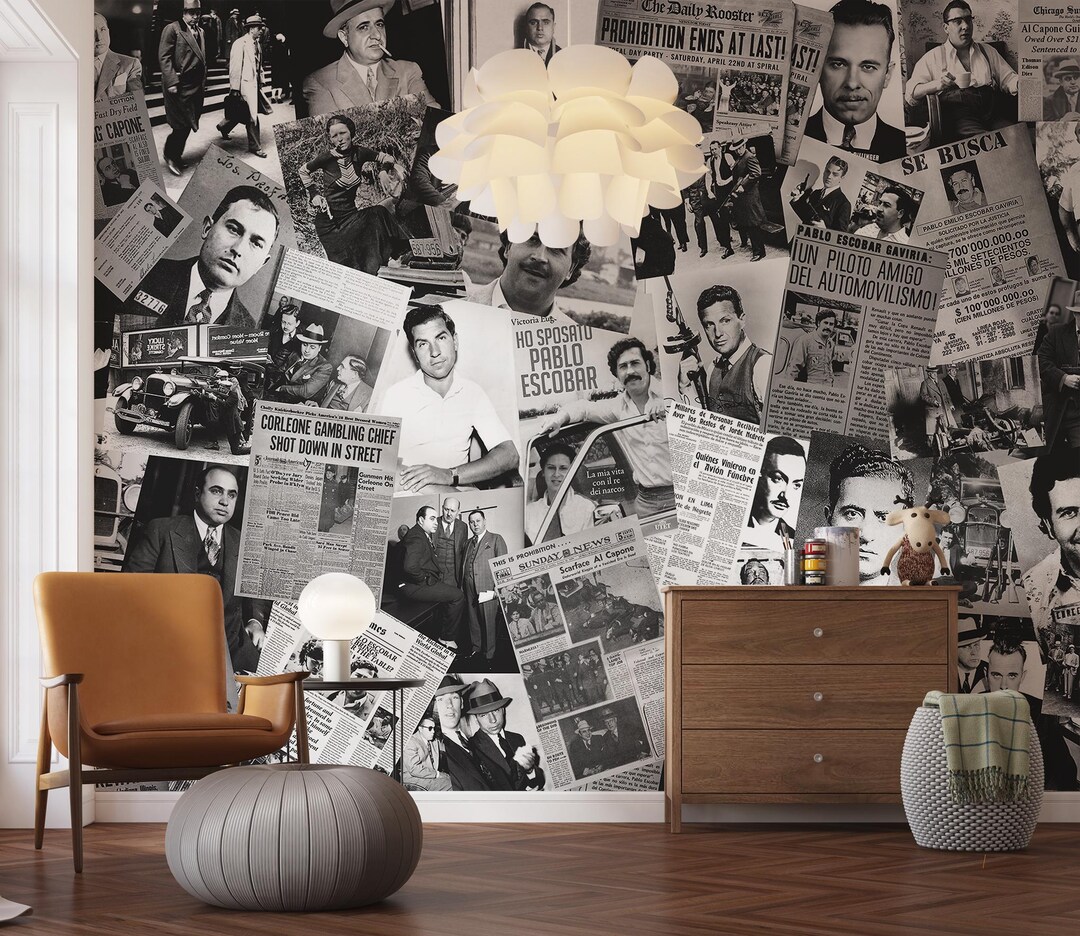 Gangster Mafia Collage Wallpaper Vintage Crime Bosses Aesthetic Mobster ...