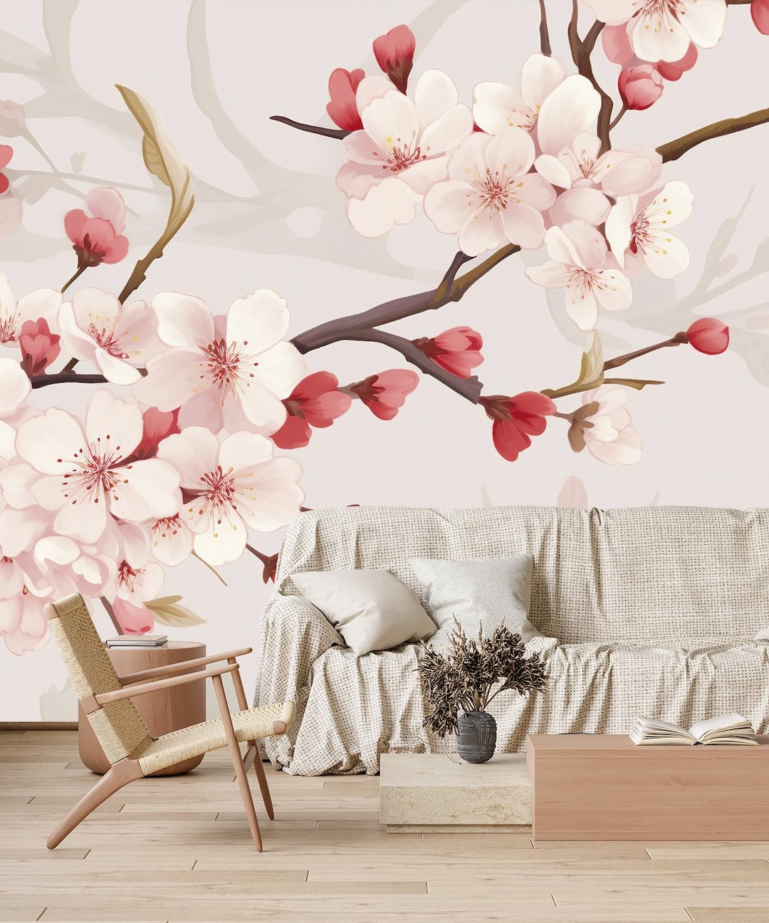 Sakura Petals Wallpaper Pink Japanese Sakura Blossom Wall Mural ...
