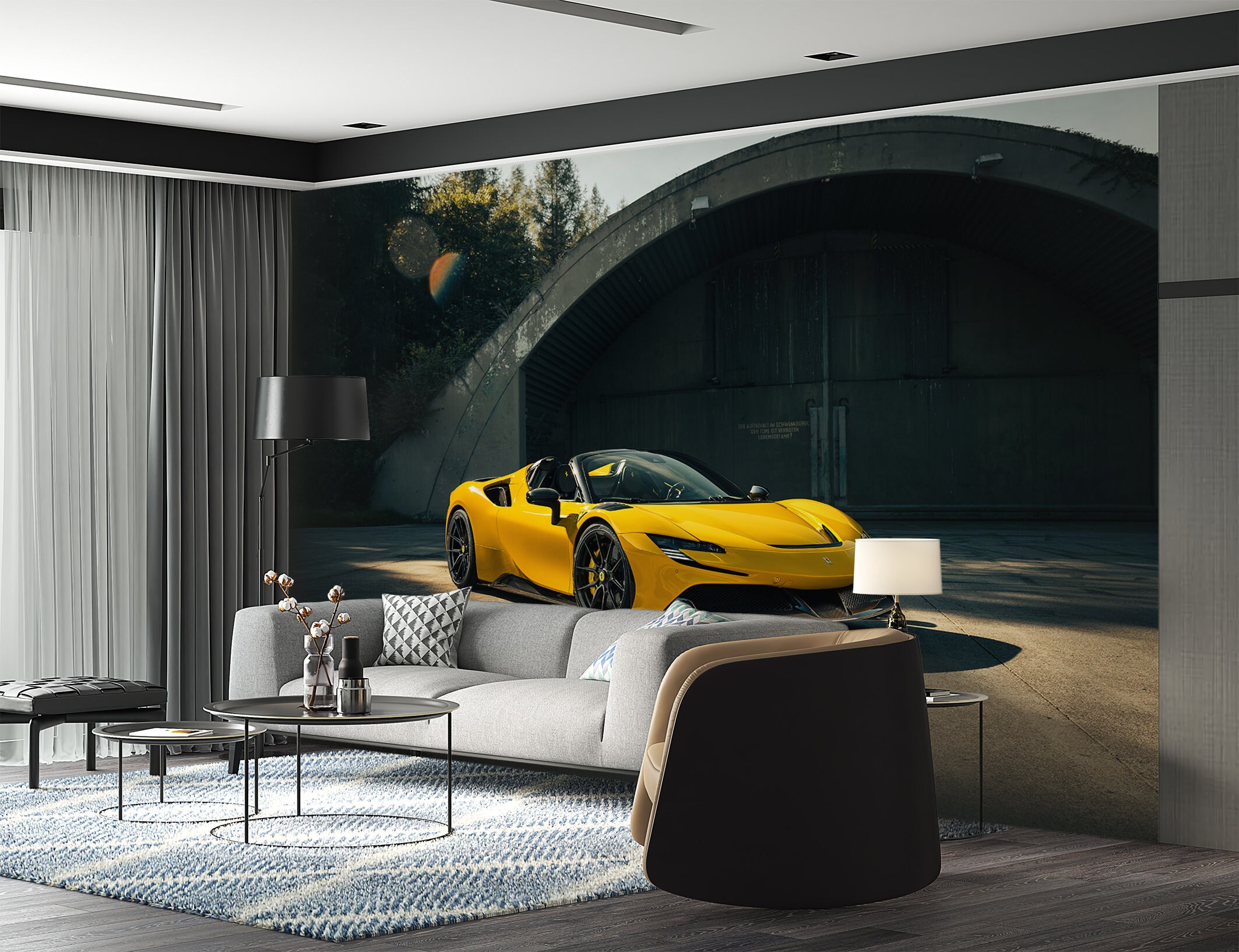 Wall Art Ferrari Yellow Racing Sport Cars Mural & Wallpaper Peel and ...