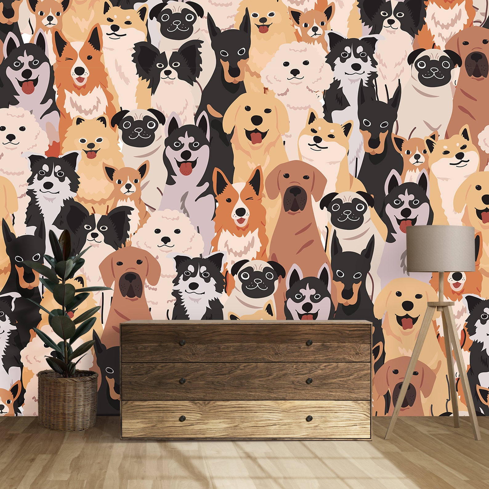Dog Funky Wallpaper & Wall Mural Pets Nursery Pattern Dogs Wall Art ...