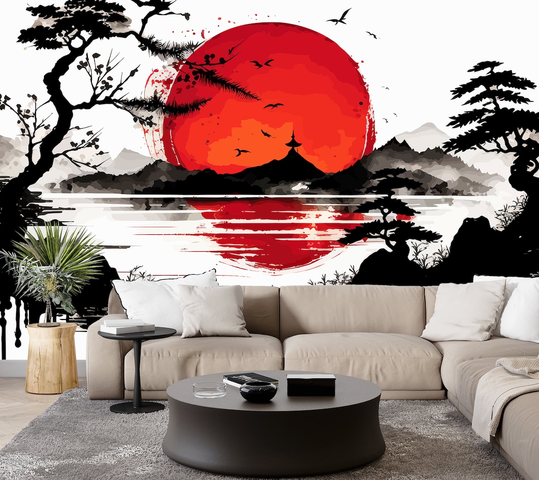 Asian Nature Red Sun Wallpaper & Mountains and Sea Japan Nature ...