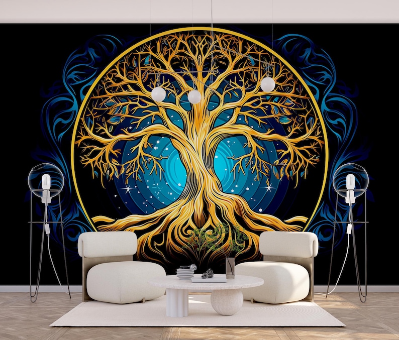 Tree of Life Wallpaper Mandala Wall Art Mural Fantasy Trees Wallpaper ...