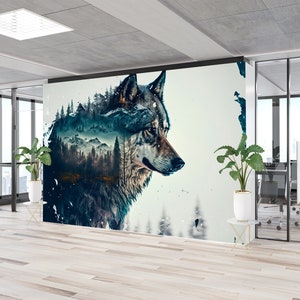 Wolves Winter Forest Snowfield Wall Art Mural & Wallpaper Foggy Forest ...