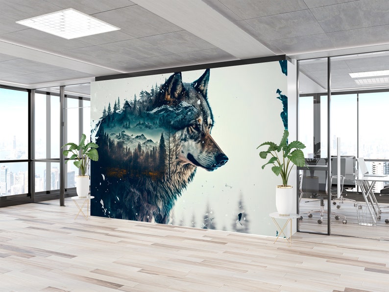 Wolves Winter Forest Snowfield Wall Art Mural & Wallpaper Foggy Forest ...