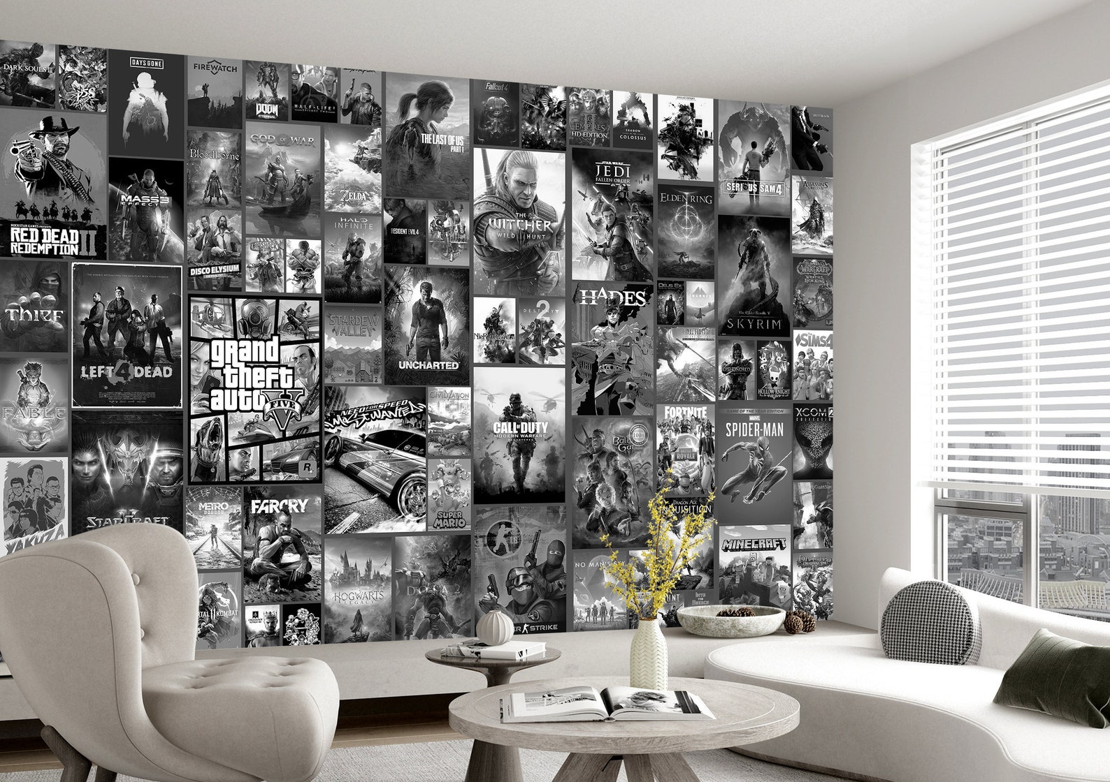Video Game Posters Collage Wallpaper Modern & Famous Games Wall Art ...