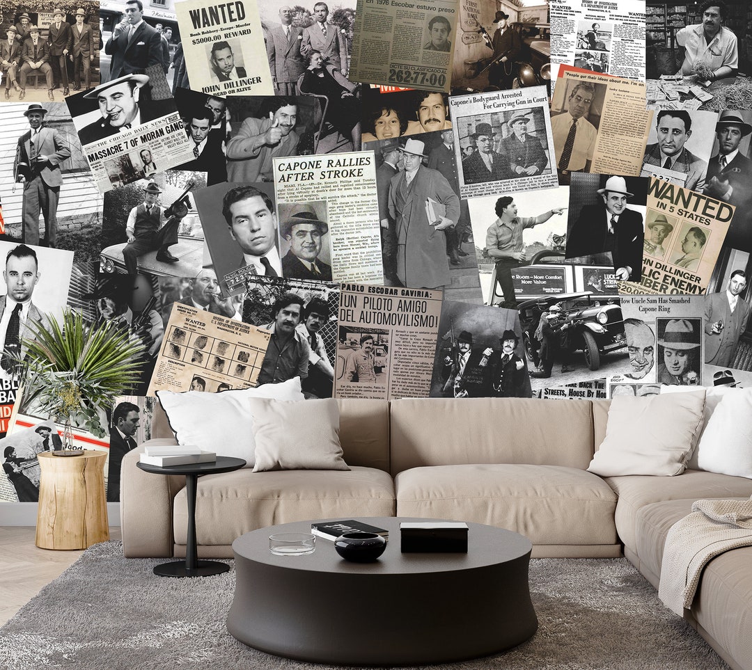 Newspaper Vintage Crime Bosses Wallpaper & Wall Art Mural Gangsters and ...