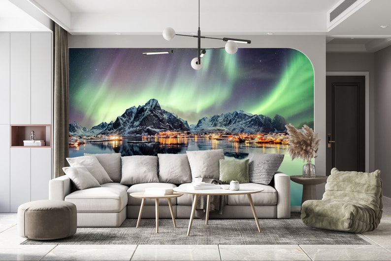 Northern Lights Wallpaper & Wall Art Mural Aurora Borealis - Etsy