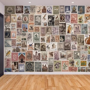 Postage Stamps Wallpaper & Wall Art Mural Vintage Postcards Collage ...