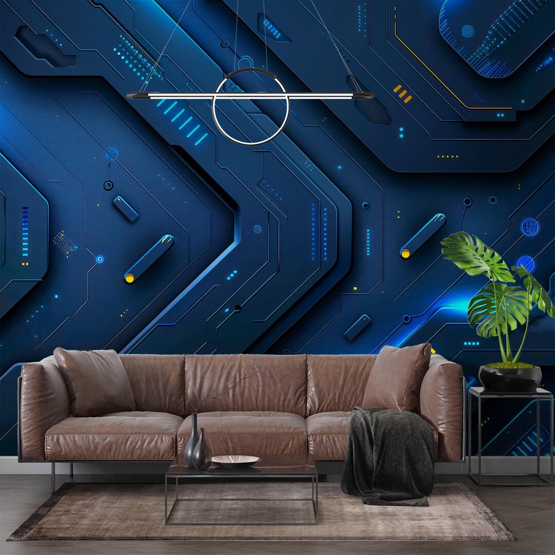 Hi Tech Blue Wallpaper Techno Circuit Wall Art Mural Technology Cyber ...