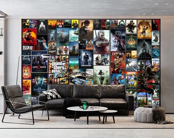 Games Neon Wallpaper Wall Mural Video Gamer Playroom Teen Kids Gaming ...