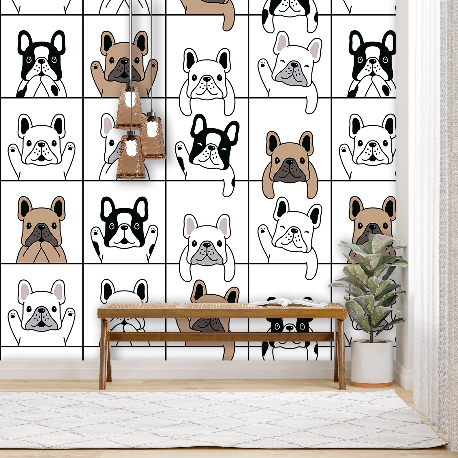 Dog Pattern Funky Wallpaper & Wall Mural Pets Nursery Kids Dogs Wall ...