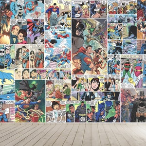 Superhero Comic Wallpaper & Wall Mural Collage Retro Vintage Comics Pop ...