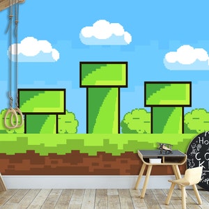 Mario Video Game Wallpaper & Kids Nursery Pixelart Wall Art Mural Decor ...