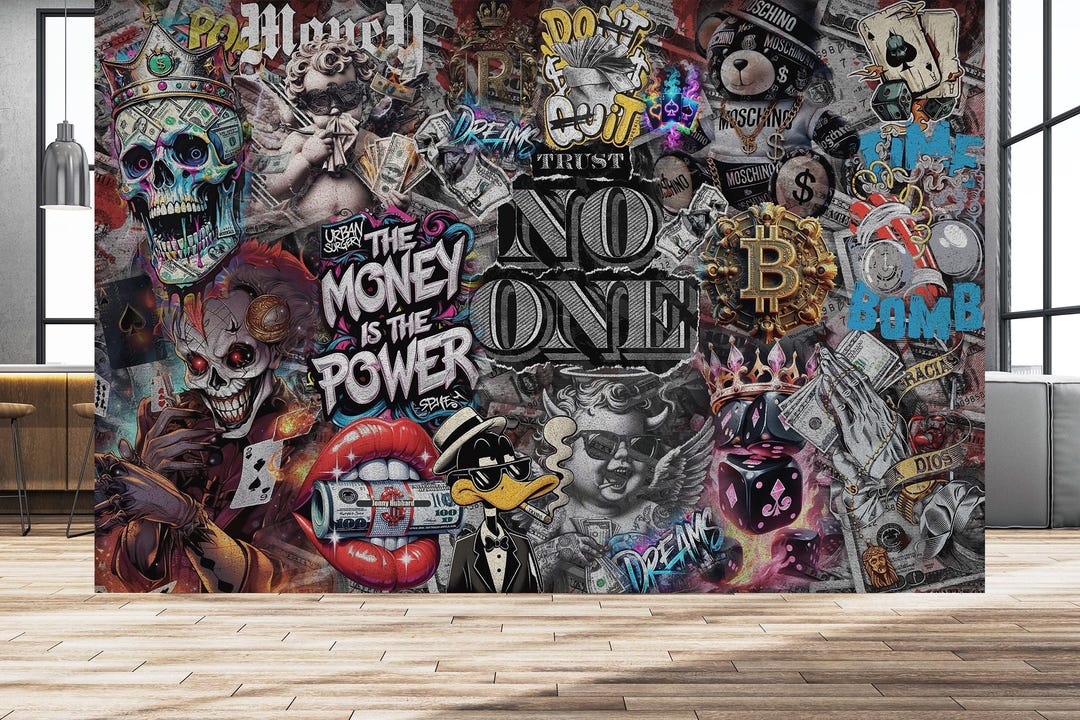 Money Modern Wallpaper Graffiti Peel and Stick Wall Mural Street Wall ...