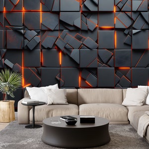 Geometric Cyber Cubes Wallpaper & Wall Art Mural Hi Tech Style Mural ...