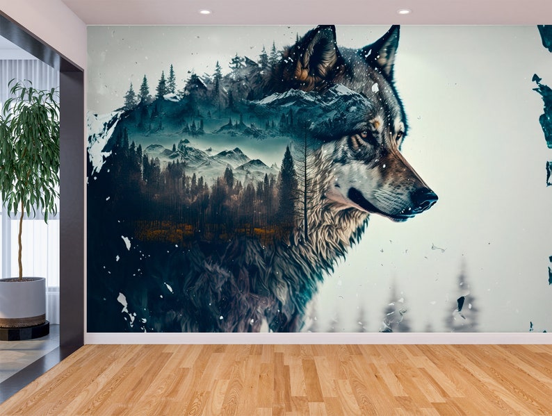 Wolves Winter Forest Snowfield Wall Art Mural & Wallpaper Foggy Forest ...