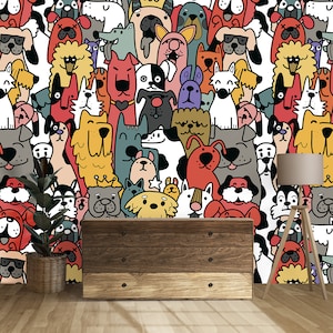 Dog Colorful Pattern Wallpaper & Wall Mural Pets Nursery Kids Dogs Wall ...