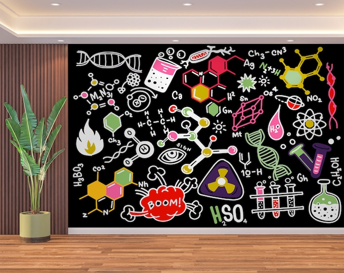 Science Figures Wallpaper Mural / School Science Room Wallpaper ...