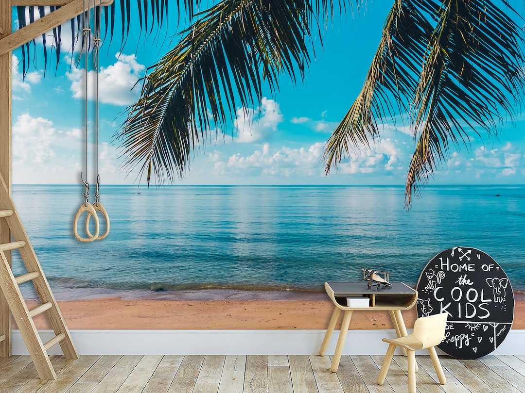 Tropical Beach Ocean Palm Wall Art Mural & Wallpaper Paradise Island ...