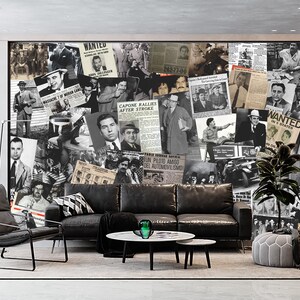 Newspaper Vintage Crime Bosses Wallpaper And Wall Art Mural Gangsters And