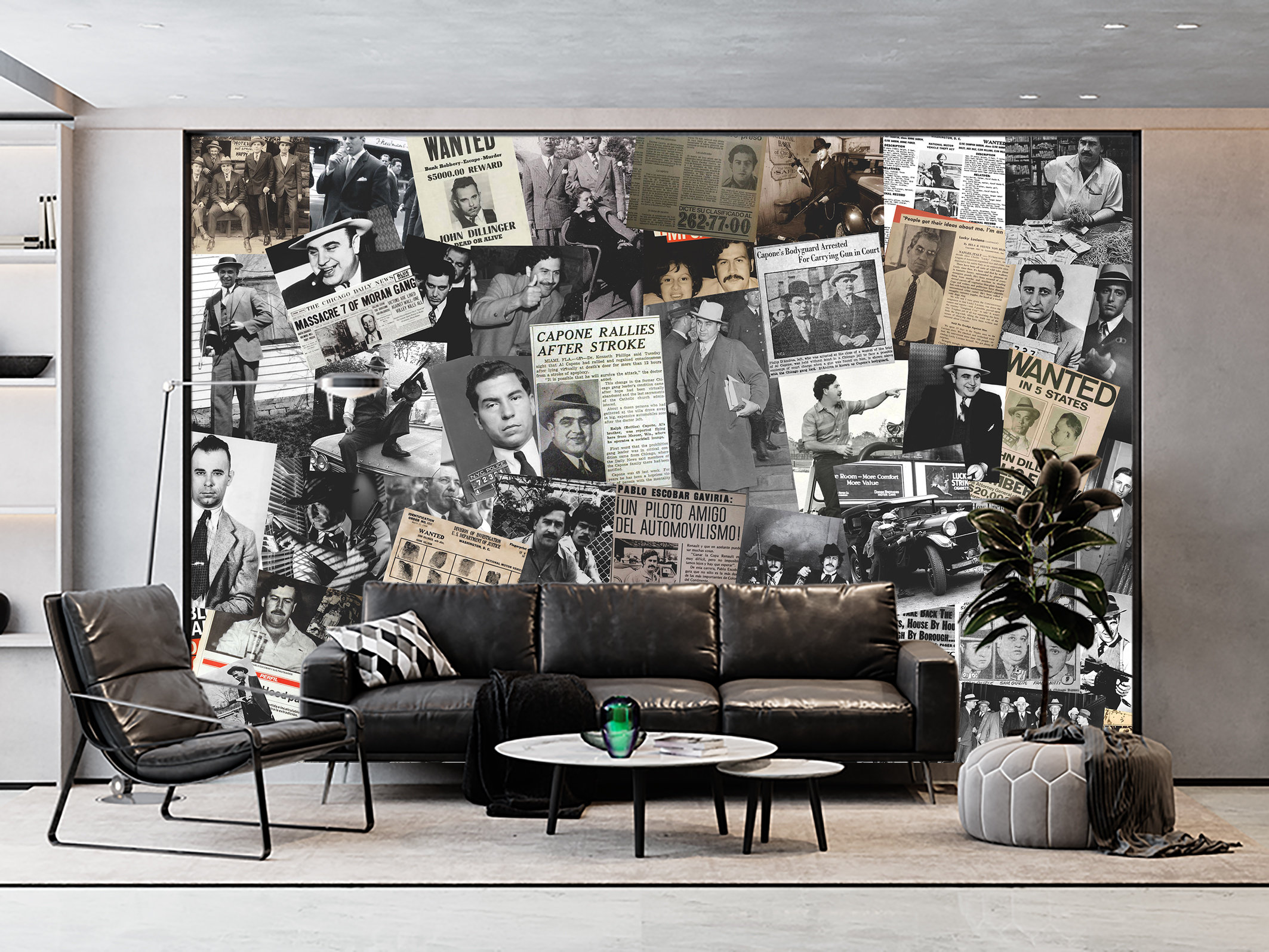 Newspaper Vintage Crime Bosses Wallpaper & Wall Art Mural Gangsters and ...