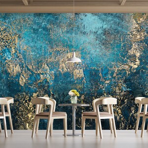 Blue Rust Metal Wallpaper Wall Art Mural Abstract Grunge Concrete Room ...