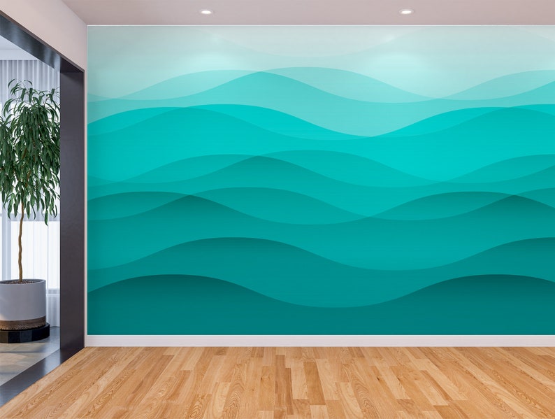 Abstract Wave Blue Wallpaper & Wall Art Mural Abstract Ocean - Etsy