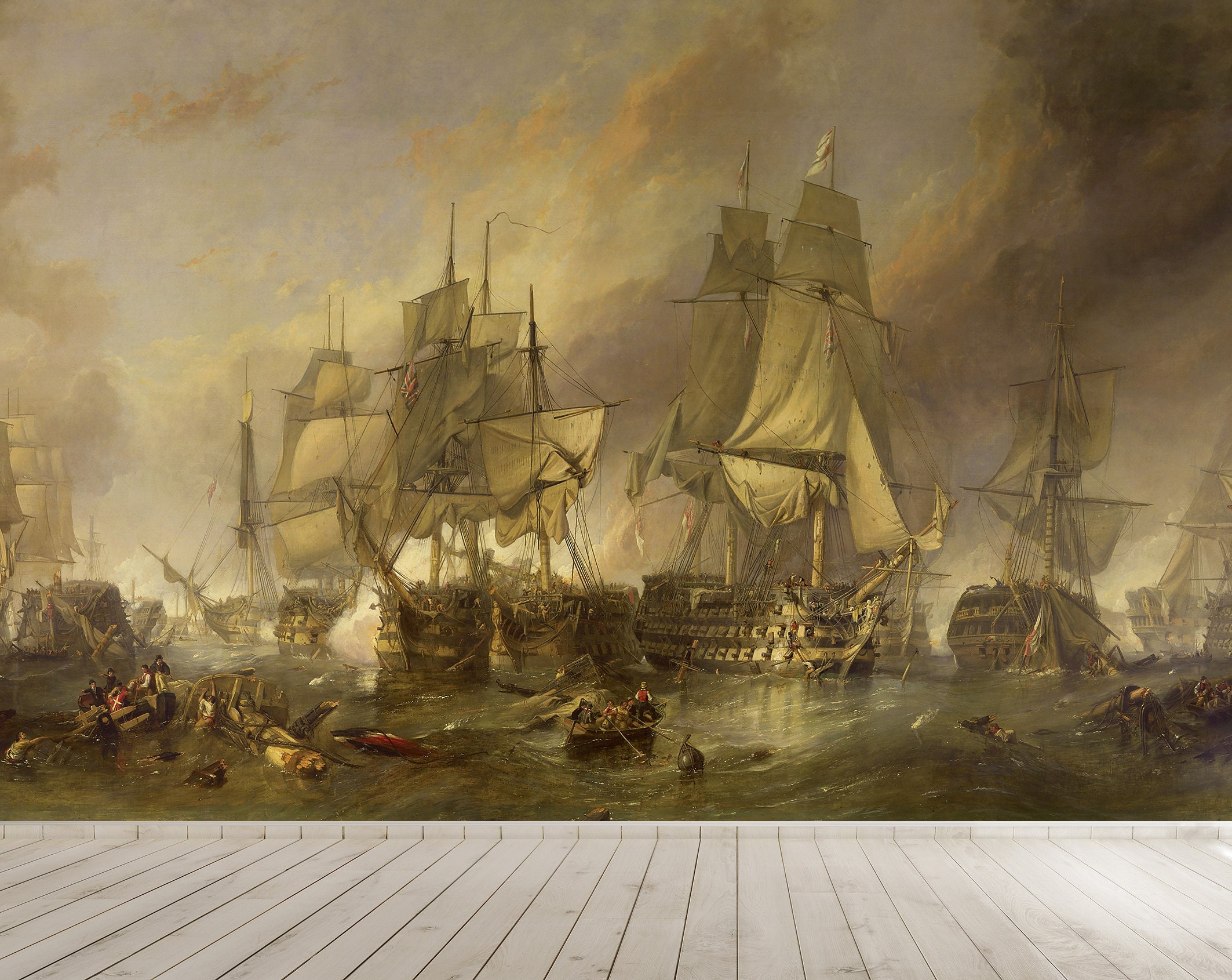 Battle of Trafalgar Ship Mural, Vintage Naval Wallpaper, Peel and Stick ...