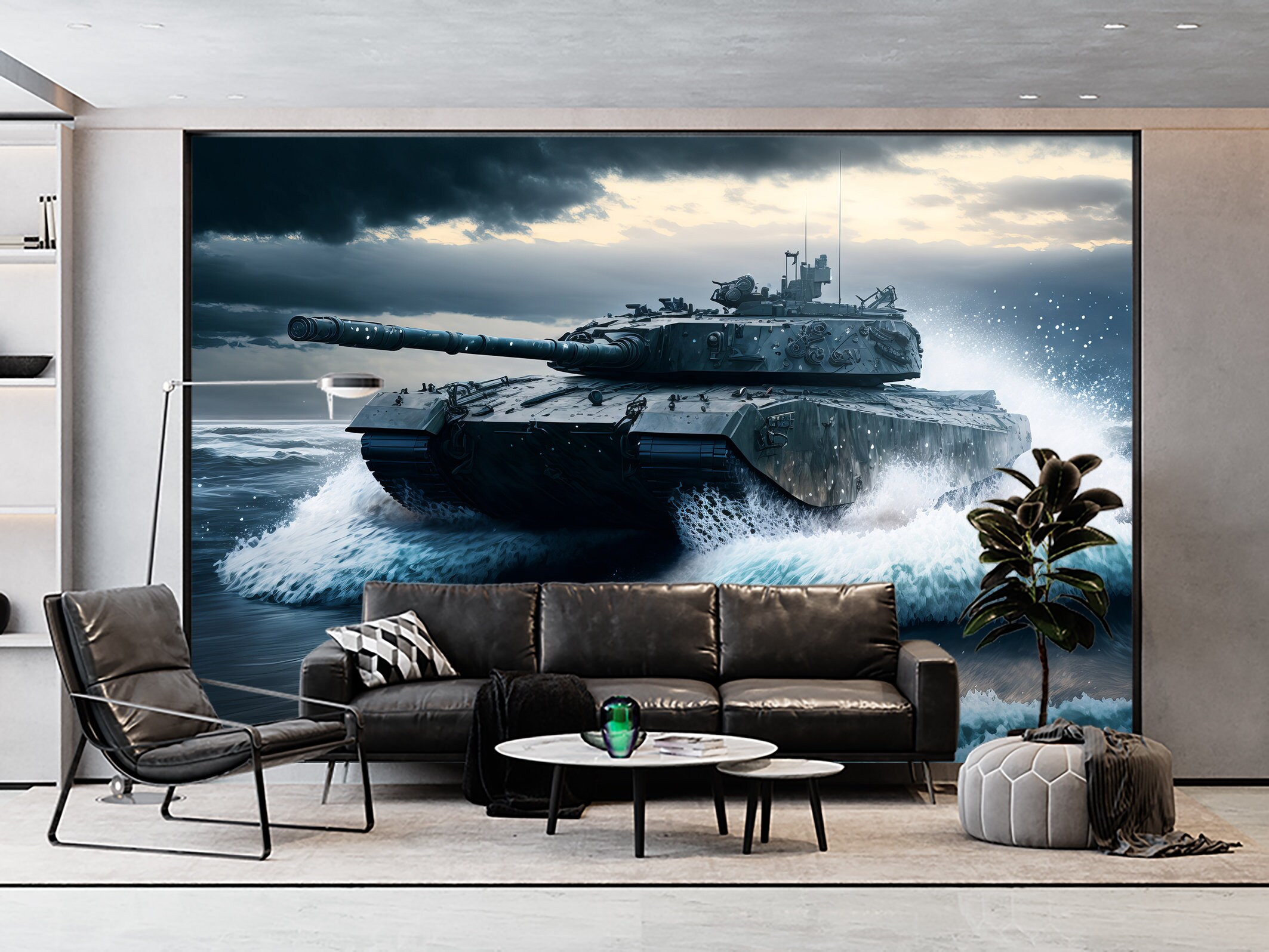 Fighting Machine Wall Art Mural & Wallpaper Modern Tank Battlefield Sea ...