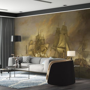 Ship Battle of Trafalgar Reproduction & Old Sailboat Wall Art Mural ...