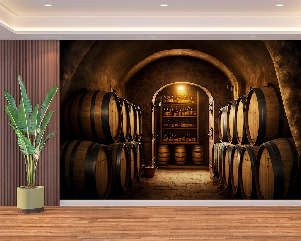 Winemaking Cellar & Wallpaper Wine Barrel Wall Art Mural Wine Cellar ...