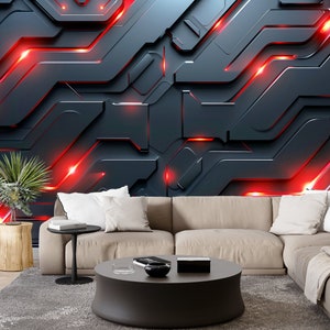 Tech Cyber Style Wallpaper Techno Wall Art Mural Hi Tech Technology Decor Gaming Room Playroom ...
