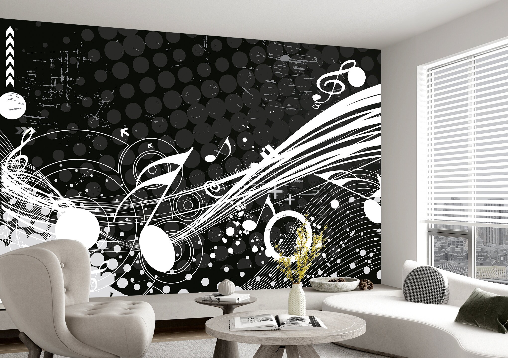 Music Black and White Wallpaper Modern & Wall Art Mural Notes Music ...