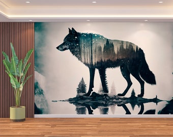 Wolves Winter Forest Snowfield Wall Art Mural & Wallpaper Foggy Forest ...