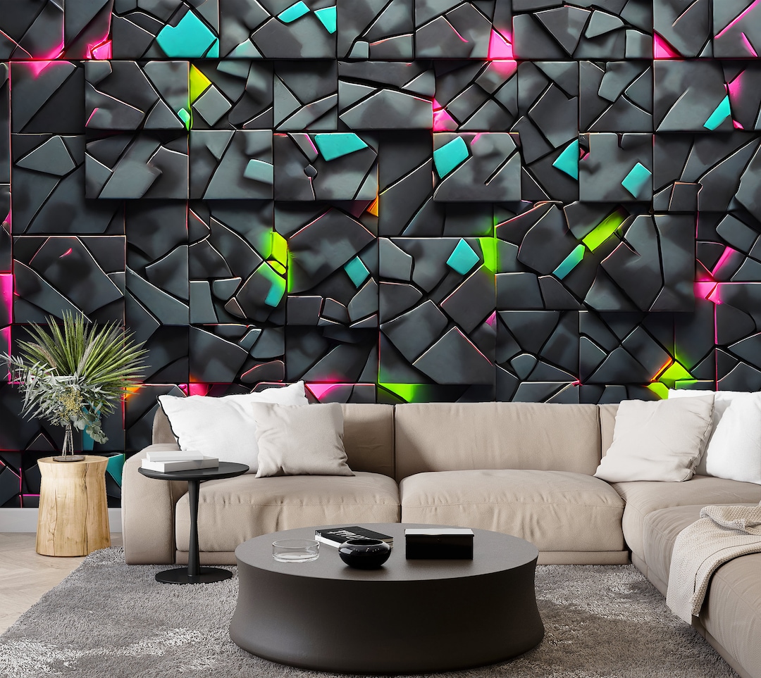 Geometric Gaming Wallpaper & Wall Art Mural Cubes Hi-tech Decor Games ...