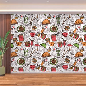 Food Wallpaper Restaurant Wall Art Kitchen Mural Decor Cafe Pizza Fast ...